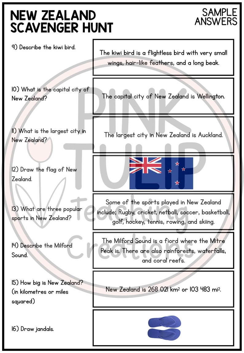 New Zealand Scavenger Hunt - Research Task - Etsy