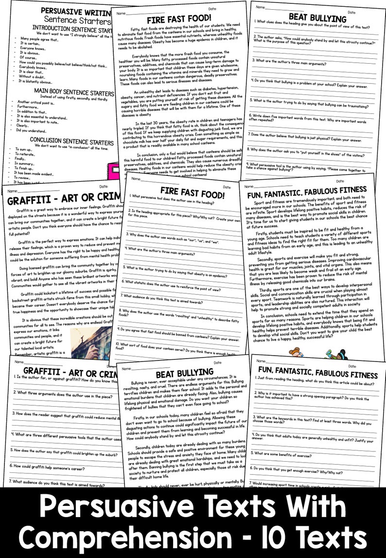 Persuasive Text - Reading and Writing Bundle - Etsy