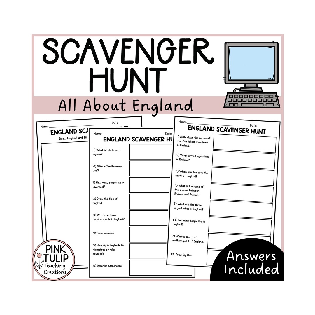 England Scavenger Hunt - Research Based - Etsy