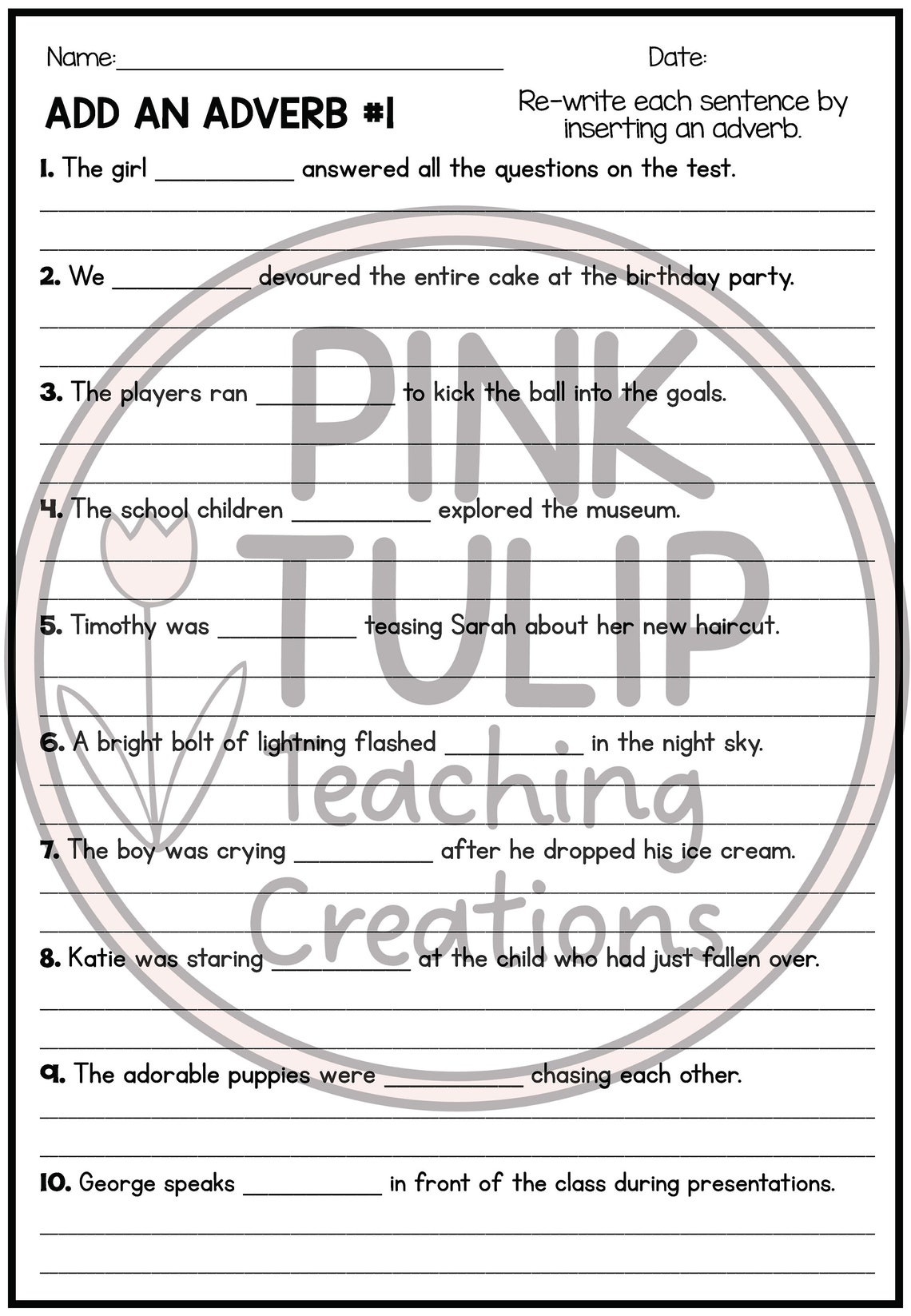 Add an Adverb to the Sentences - Fill in the Blanks Worksheet Pack - Etsy