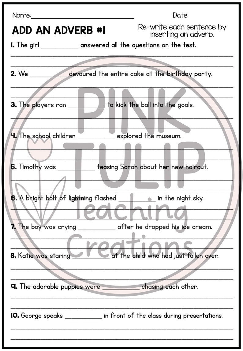 Add an Adverb to the Sentences - Fill in the Blanks Worksheet Pack - Etsy