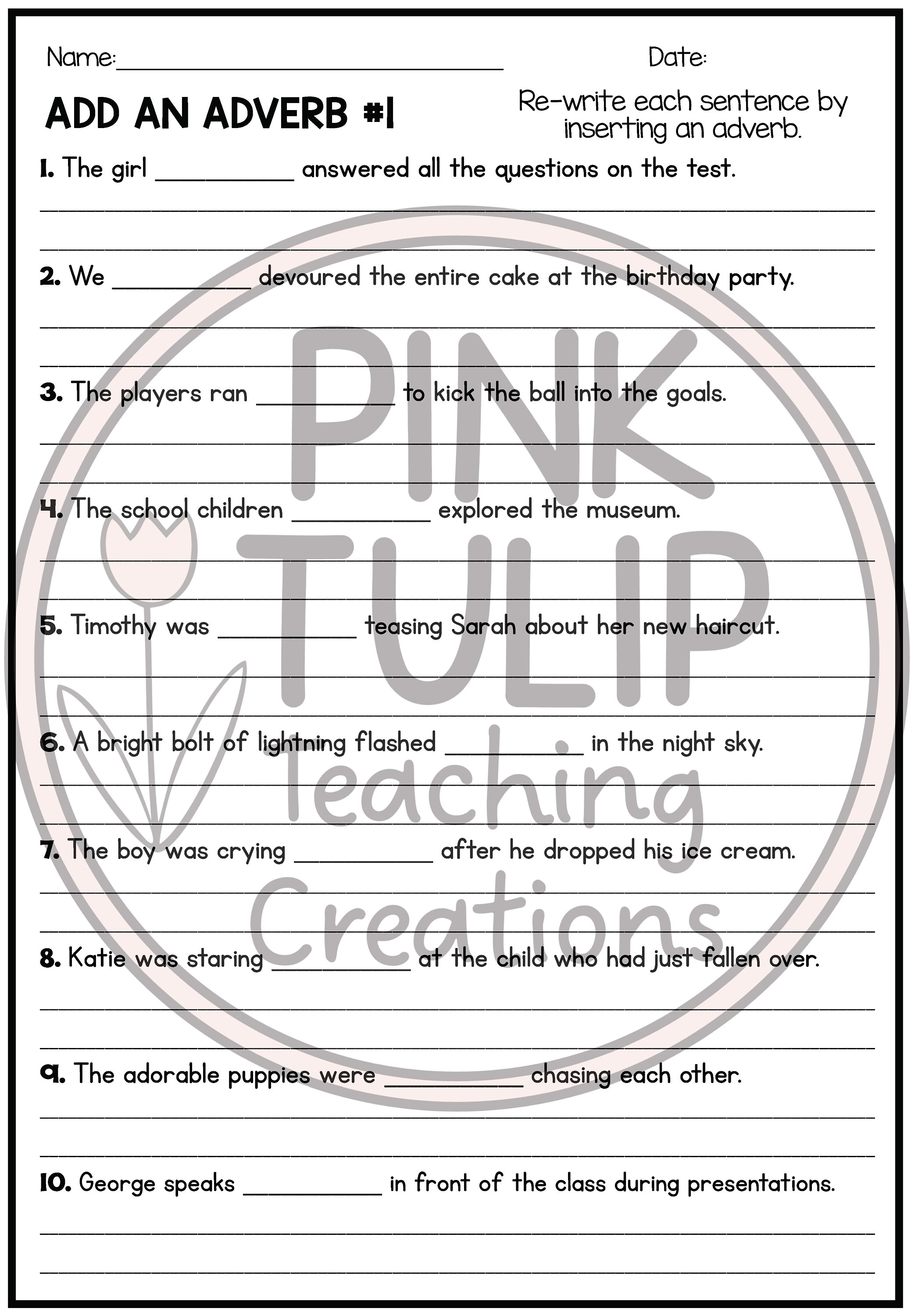 Add an Adverb to the Sentences - Fill in the Blanks Worksheet Pack - Etsy