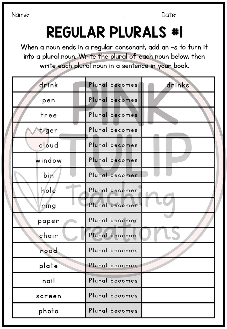 Regular Plurals, Add an S Grammar Worksheets - Etsy