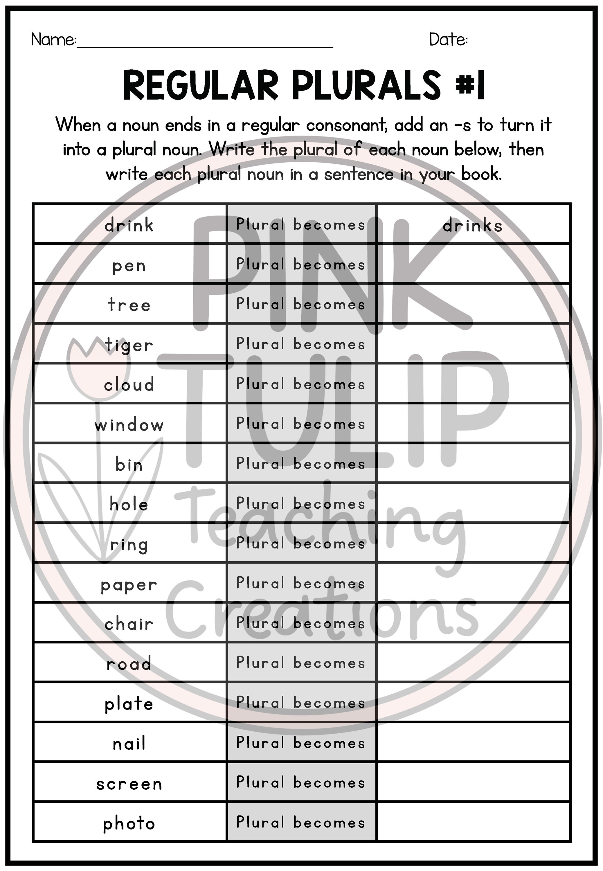 Regular Plurals, Add an S Grammar Worksheets - Etsy