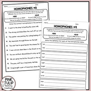 Homophones - Worksheet Pack With Answers - Etsy