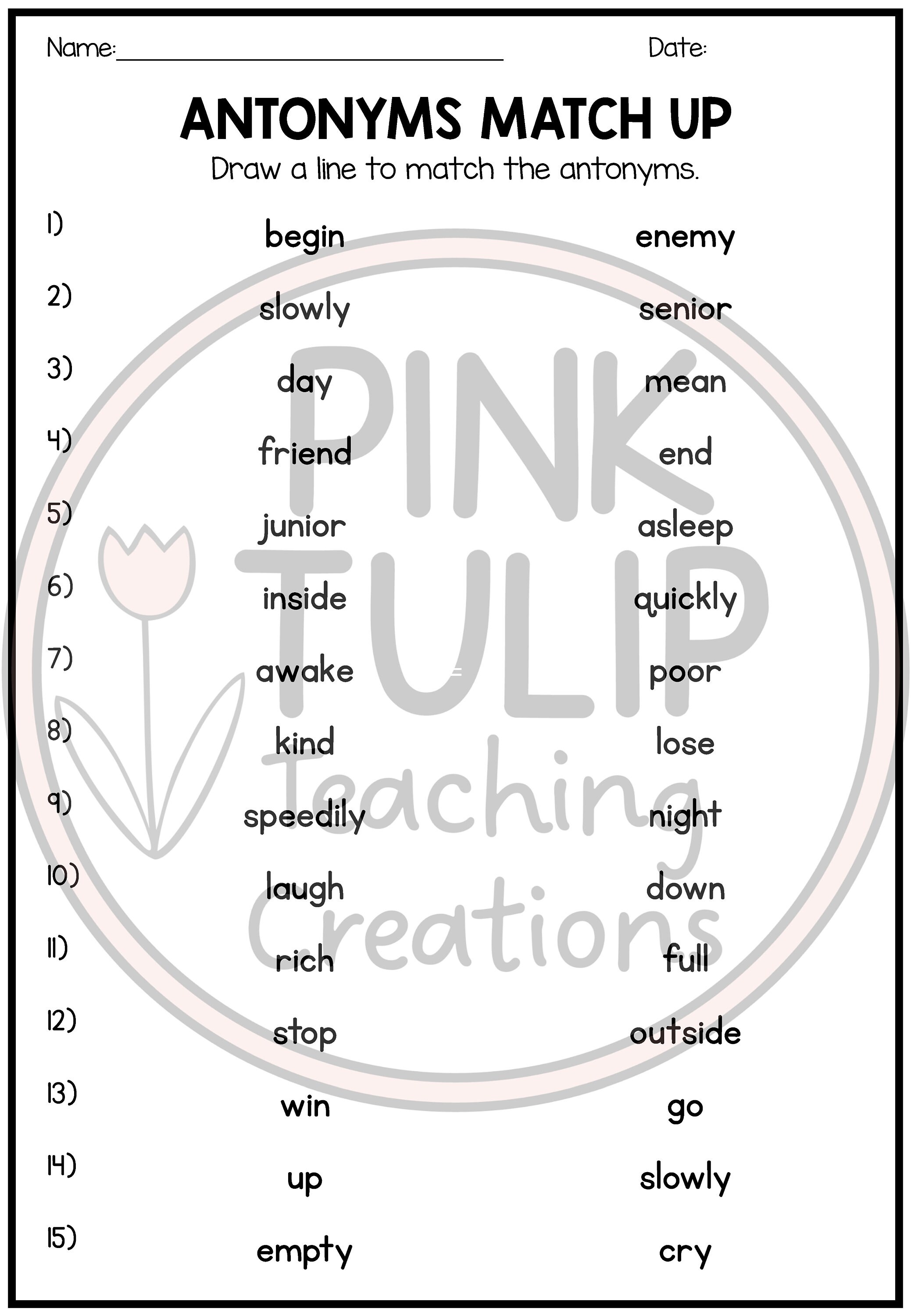 Antonyms Worksheet Pack No Prep Printables With Answers - Etsy