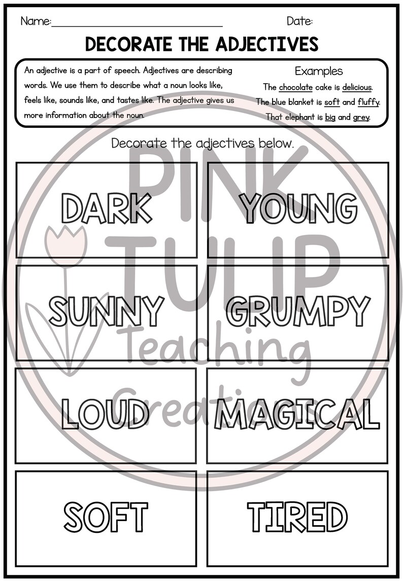 Adjectives Worksheet Pack With Answers - Etsy