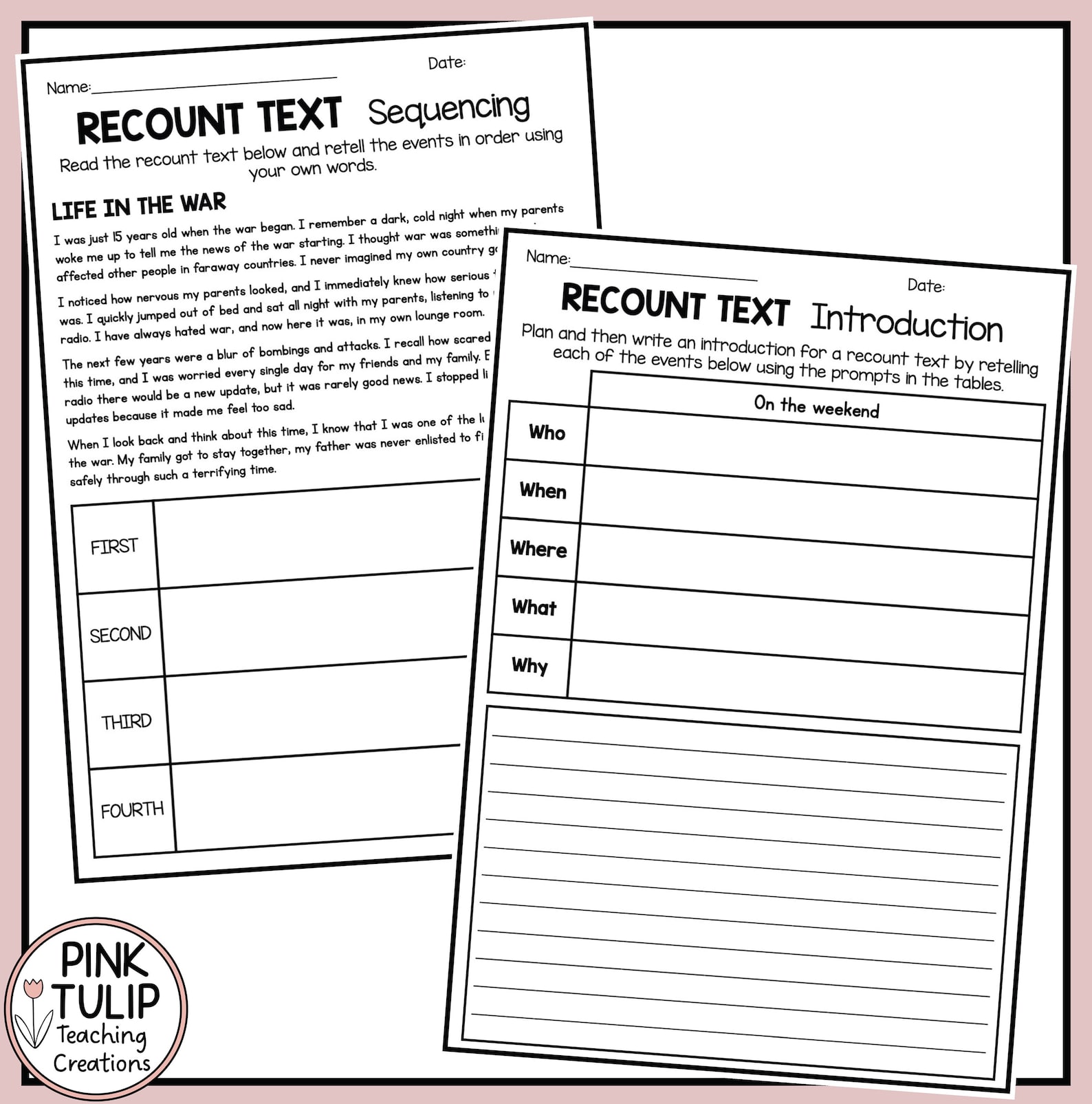 Recount Text Writing Worksheet Pack No Prep Lesson Ideas - Etsy