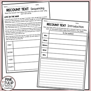 Recount Text Writing Worksheet Pack - No Prep Lesson Ideas - Etsy