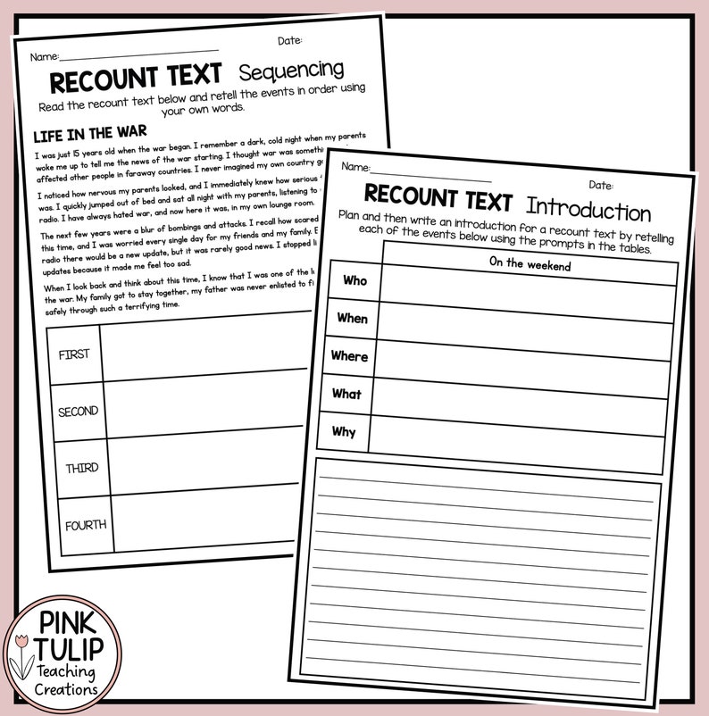 Recount Text Writing Worksheet Pack No Prep Lesson Ideas - Etsy