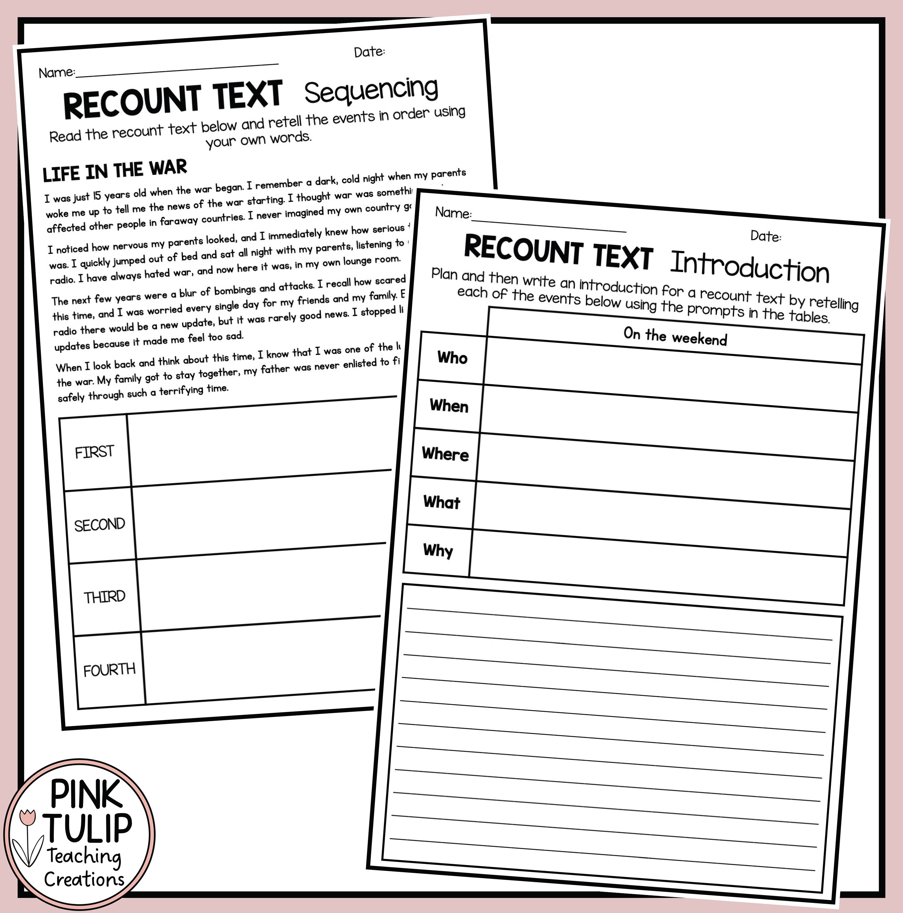 Recount Text Writing Worksheet Pack No Prep Lesson Ideas - Etsy