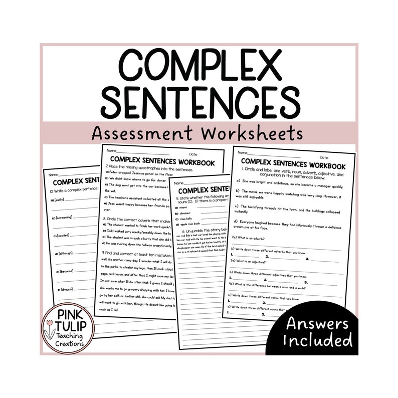 Complex Sentence Workbook - Grammar and Parts of Speech - Etsy