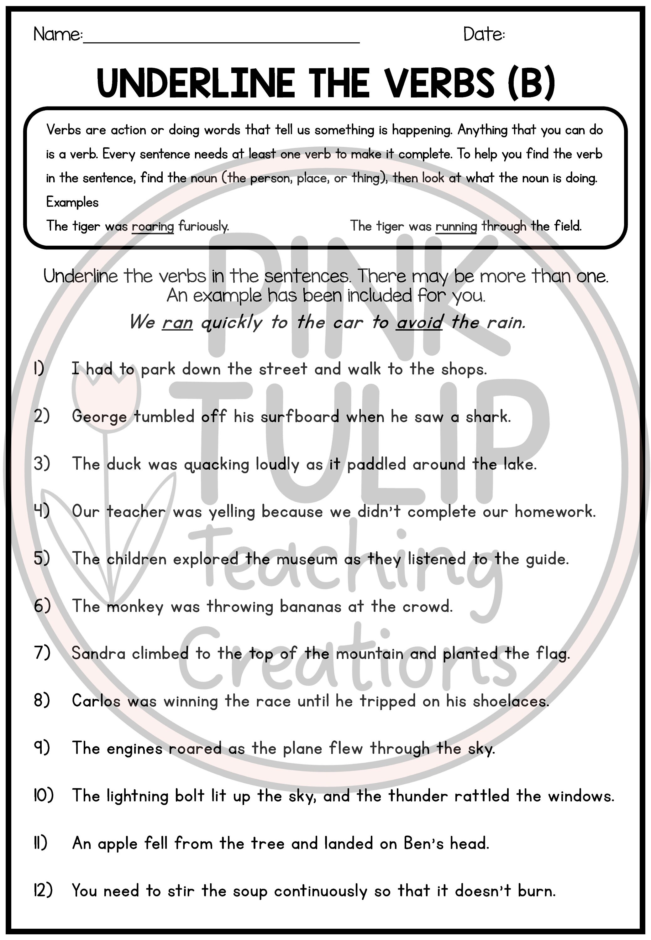 Verbs - Worksheet Pack With Answers - Etsy