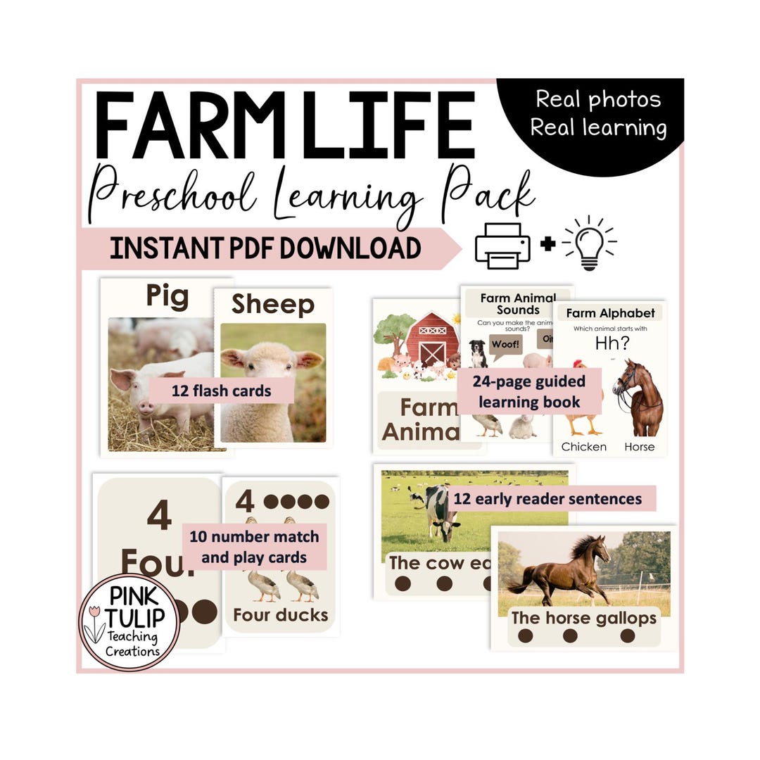 Preschool Farm Animals Activity Bundle | Printable Workbook, Flash ...