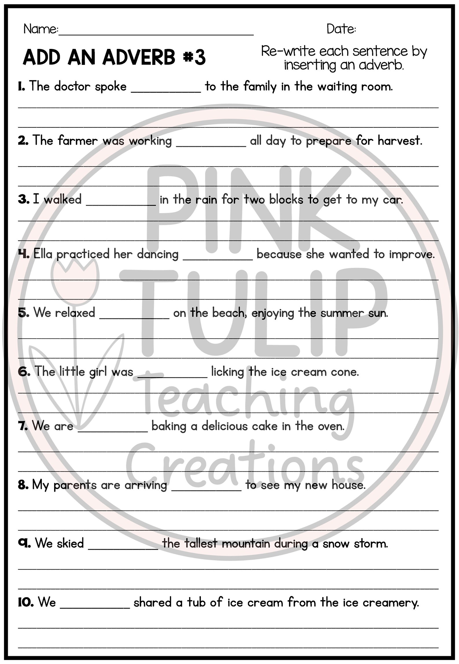 Add an Adverb to the Sentences - Fill in the Blanks Worksheet Pack - Etsy