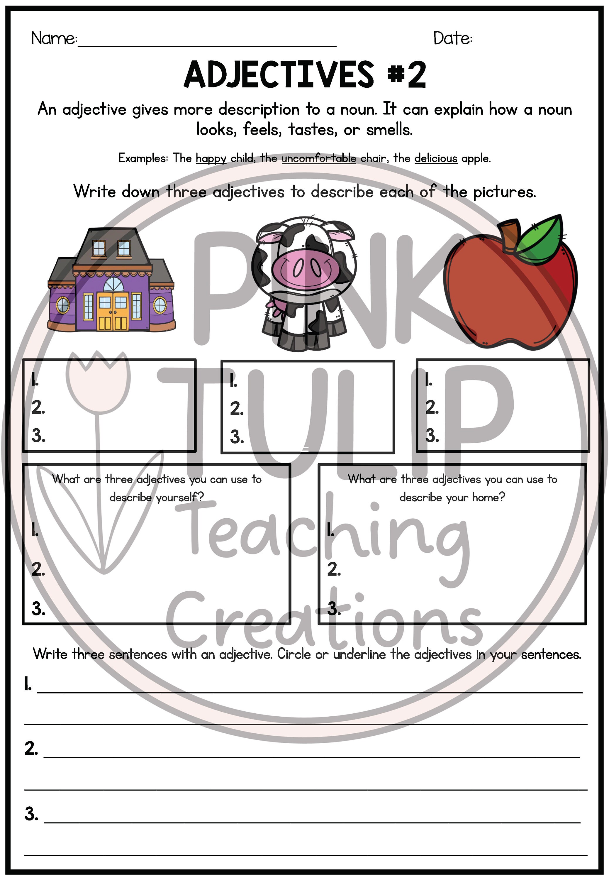 Adjectives Mini Unit - Structured Worksheet Pack - Etsy