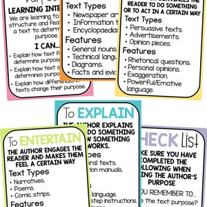 Author's Purpose Reading Posters - Classroom Decor - Etsy