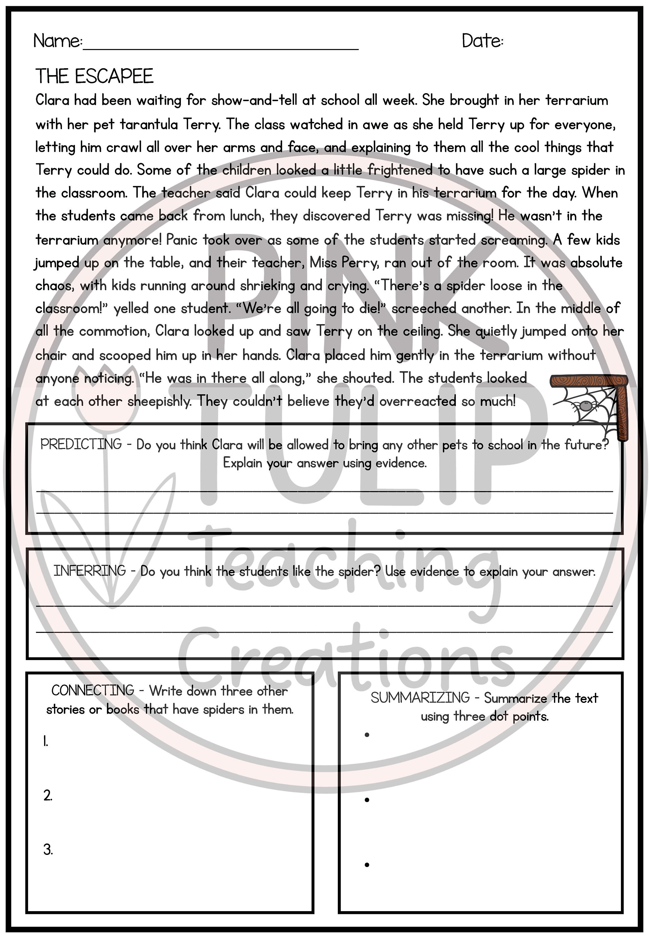 Comprehension Worksheets - Reading Strategies Set #4 - Etsy