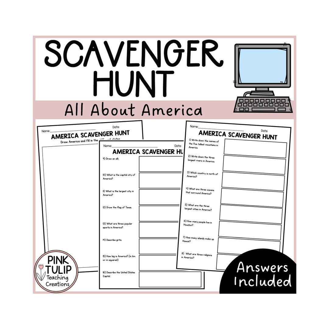 America Scavenger Hunt - Research Task - Etsy