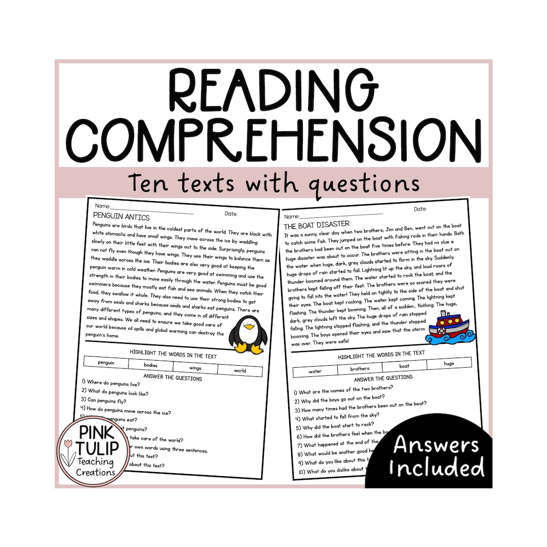 Ten Page Reading Comprehension Worksheet Pack - Etsy