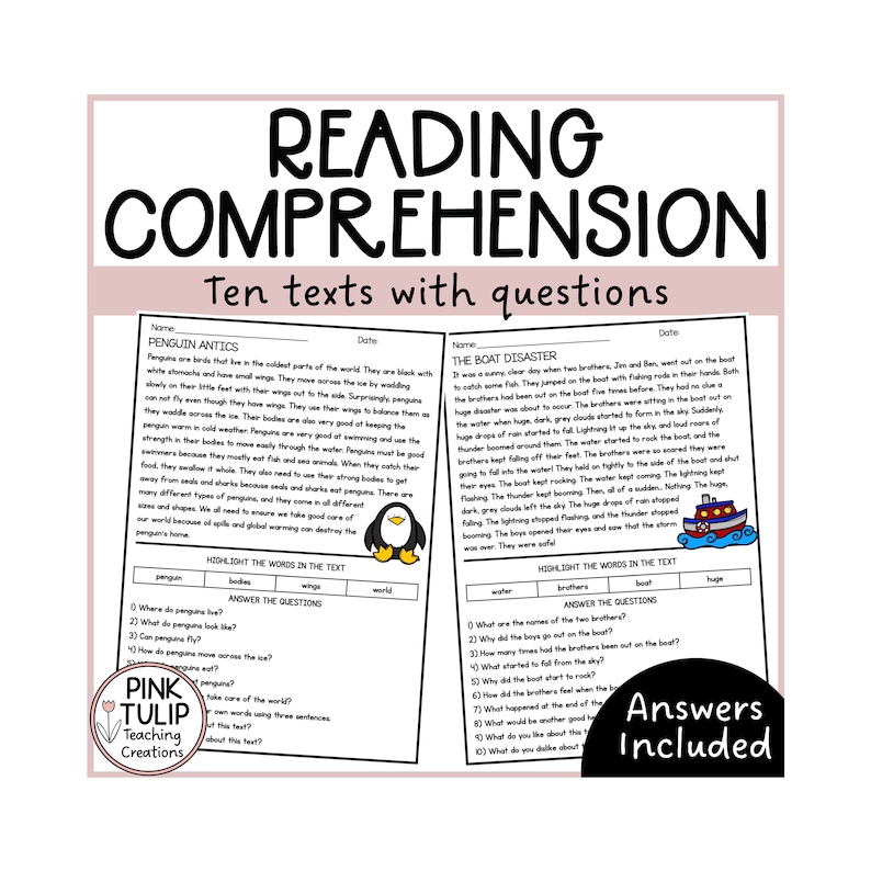Ten Page Reading Comprehension Worksheet Pack - Etsy