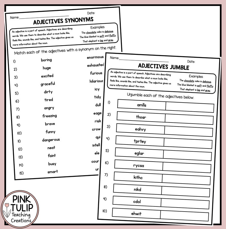 Adjectives Worksheet Pack With Answers - Etsy