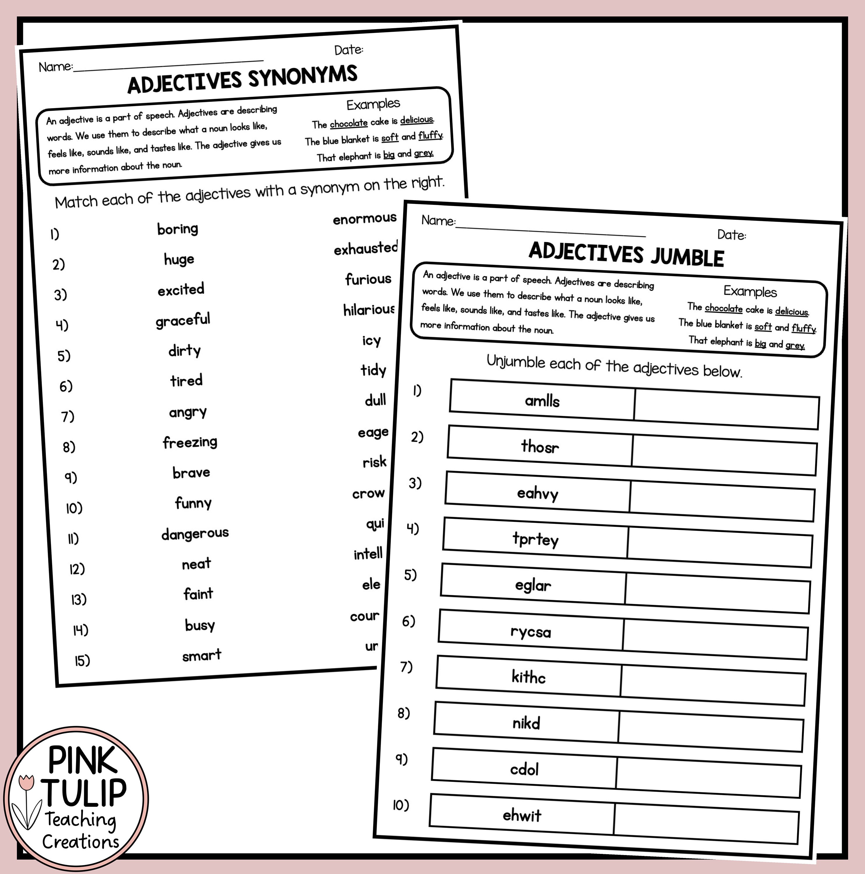 Adjectives Worksheet Pack With Answers - Etsy