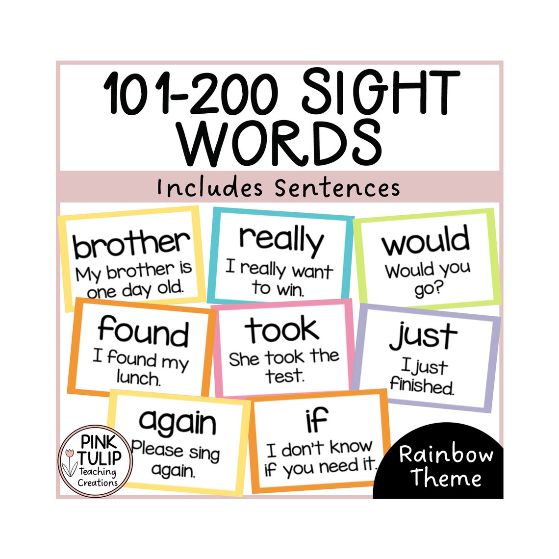 Sight Word Cards 101-200 High Frequency Words With Sentences - Etsy