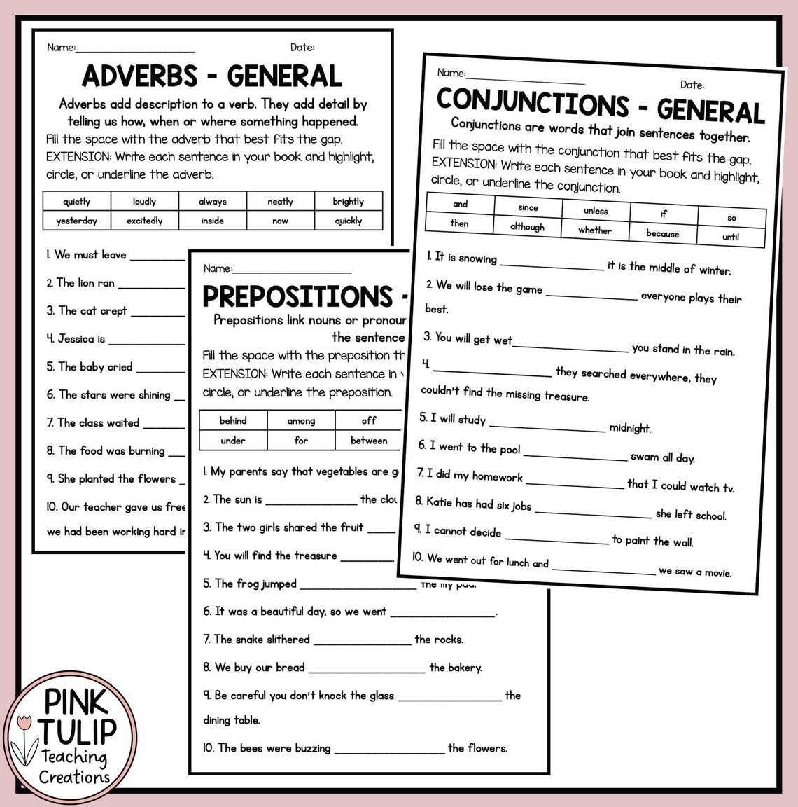 Parts of Speech - Fill the Blanks Worksheets - Etsy