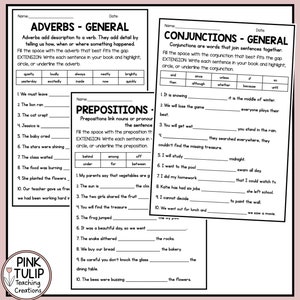 Parts of Speech - Fill the Blanks Worksheets - Etsy