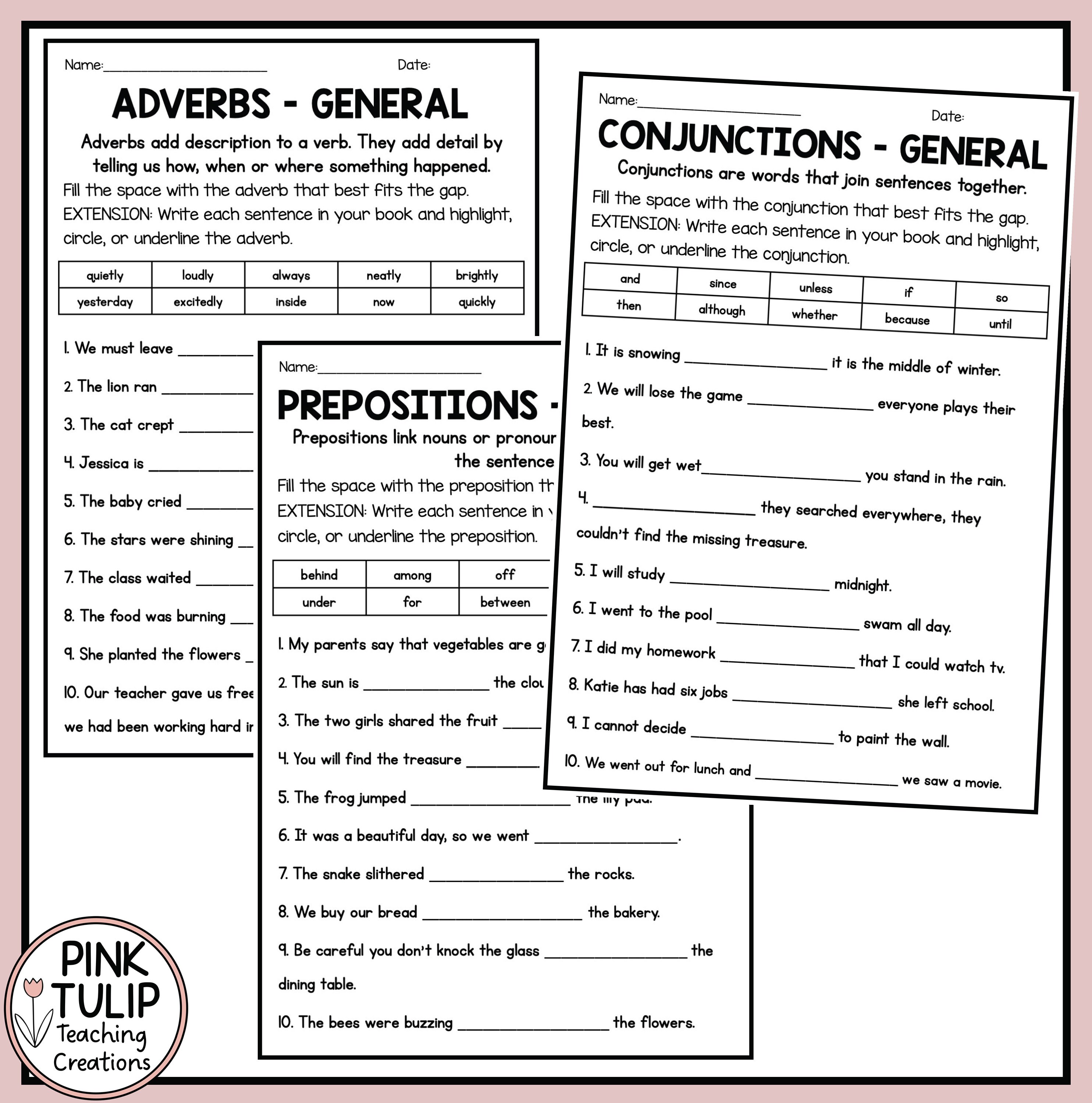 Parts of Speech - Fill the Blanks Worksheets - Etsy