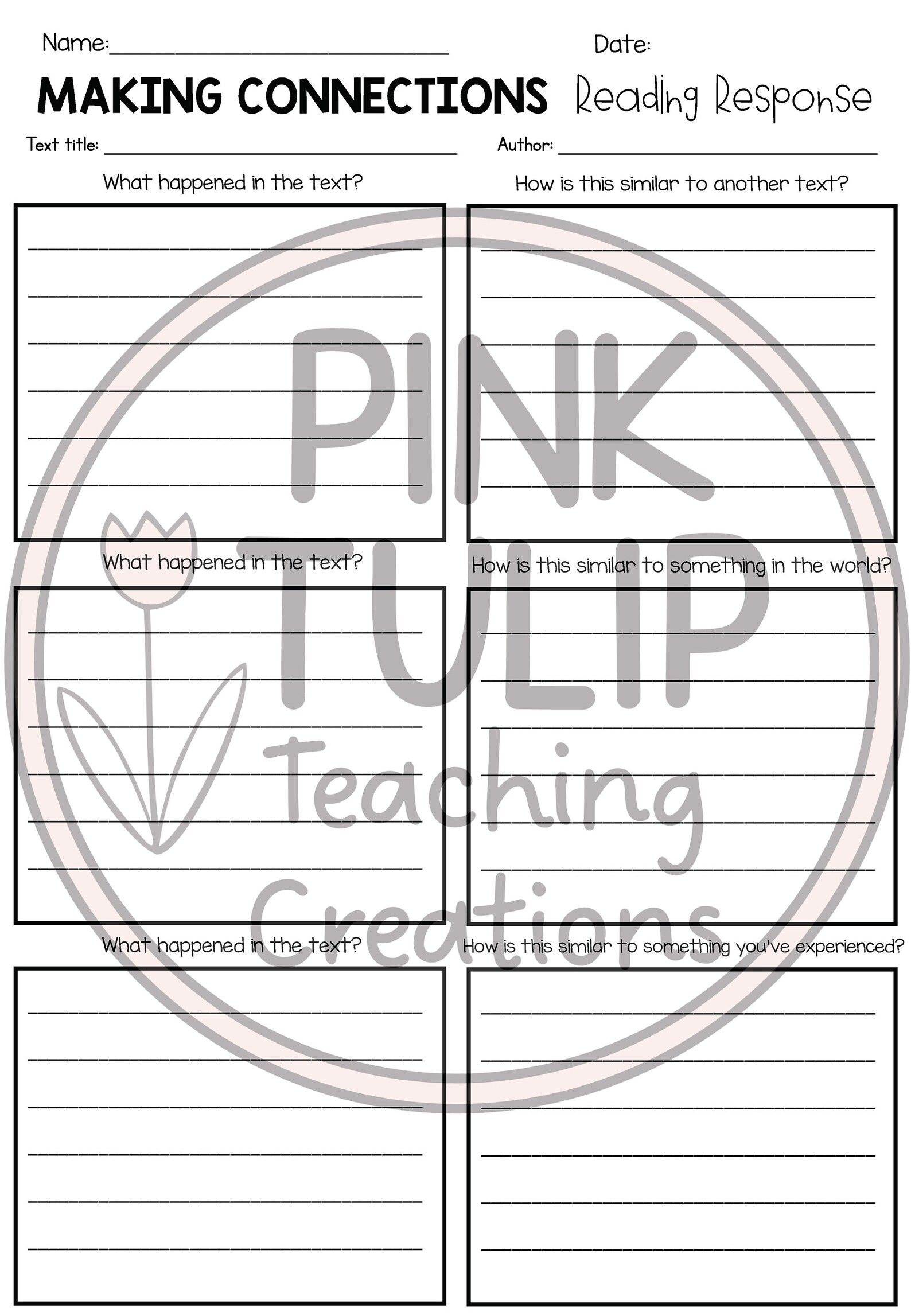 Making Connections (connecting) Reading Response Pack - Templates for ...
