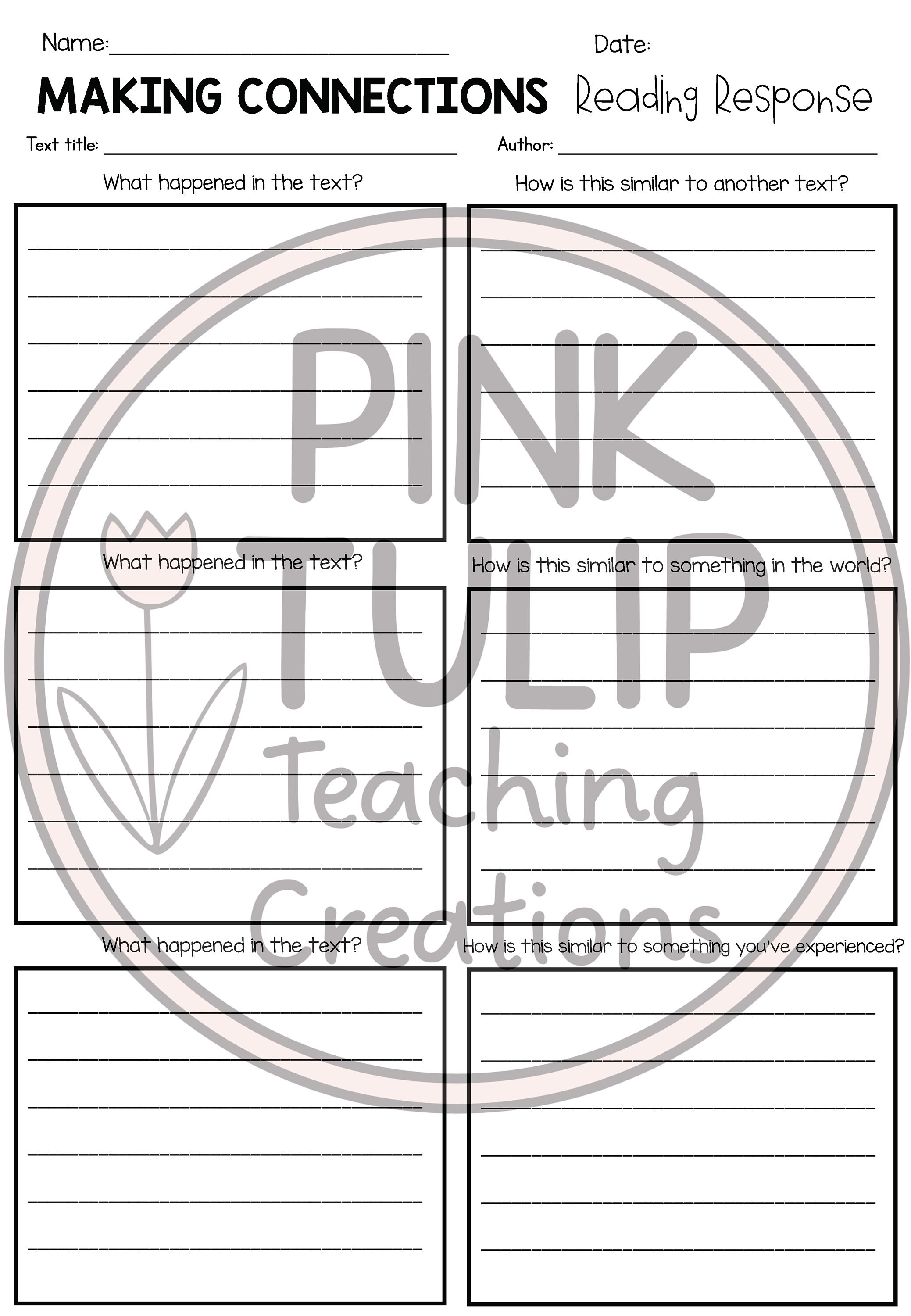 Making Connections (connecting) Reading Response Pack - Templates for ...