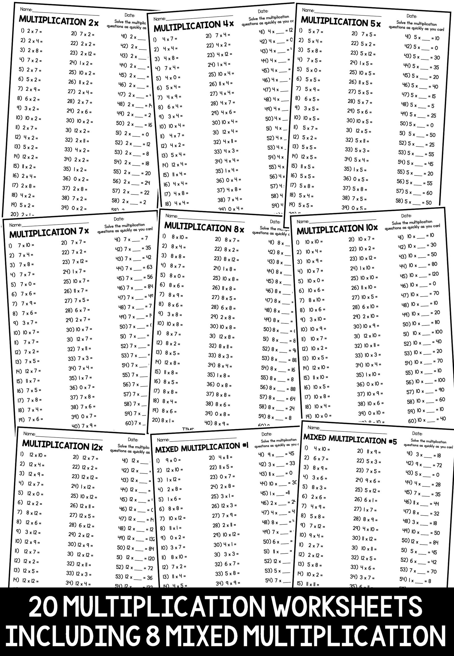 Multiplication Times Table Worksheets - Numeracy Warm Up - Etsy