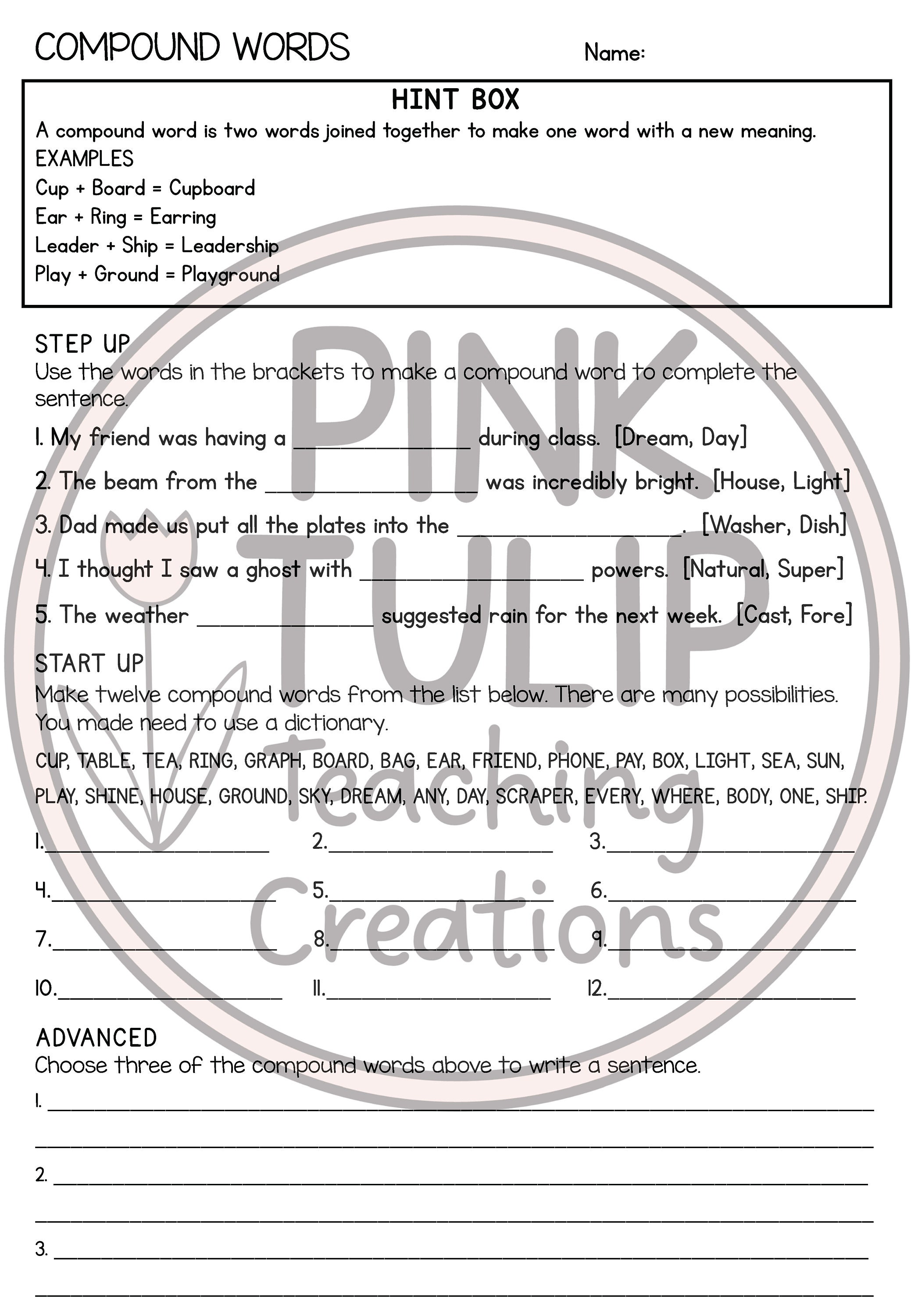 Their, Too (homophones), and Compounds Words - Grammar Worksheets With ...