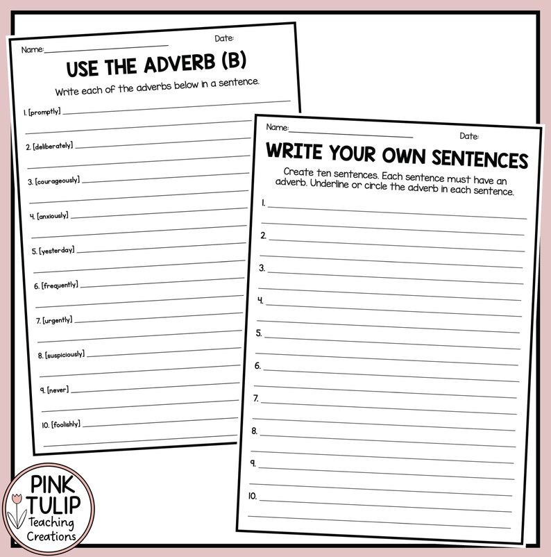 Adverbs - Worksheet Pack - Etsy