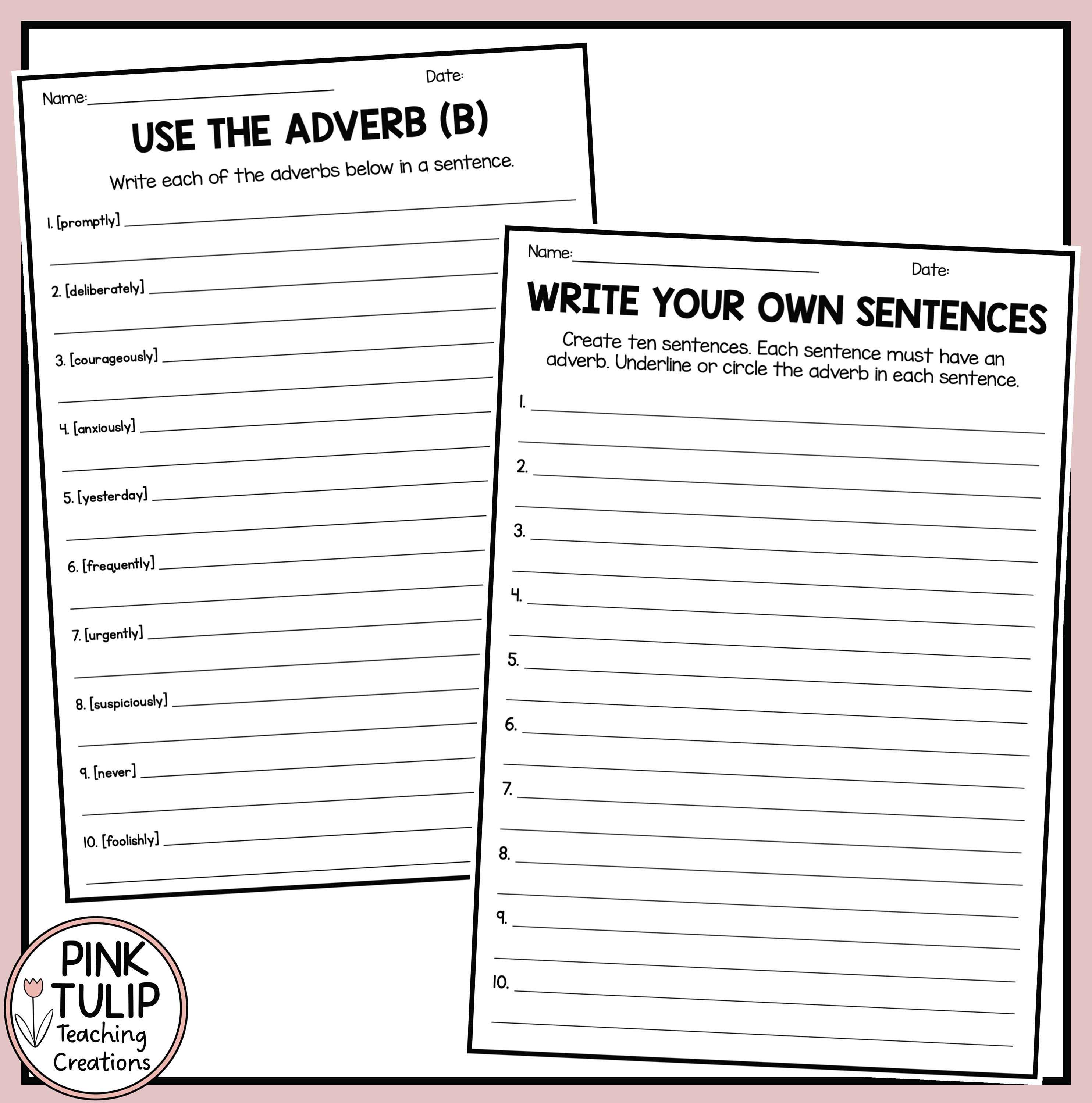 Adverbs - Worksheet Pack - Etsy