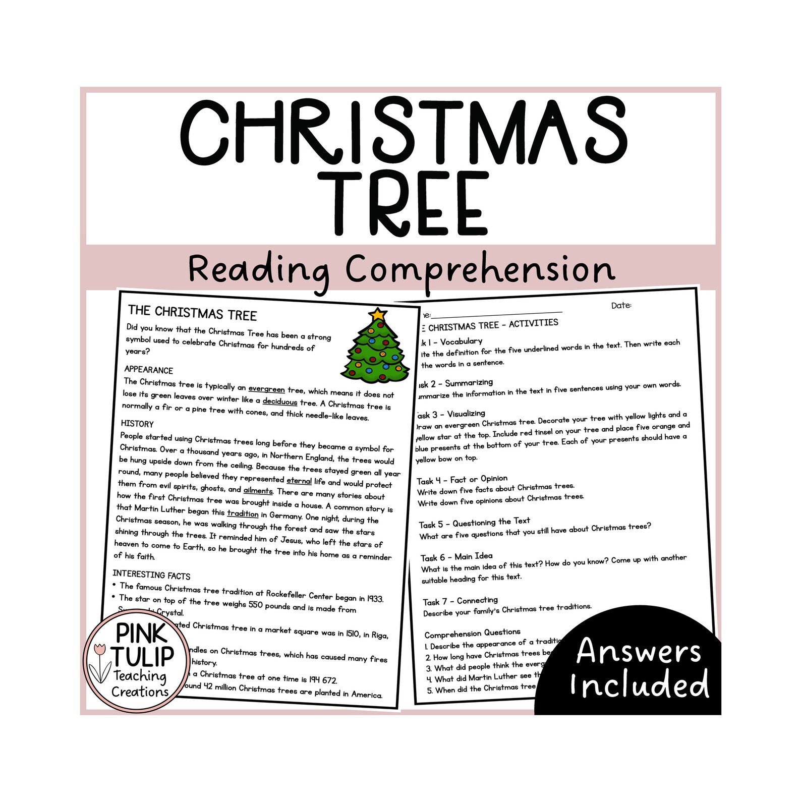 Christmas Tree Comprehension - Reading Strategy Worksheet - Etsy