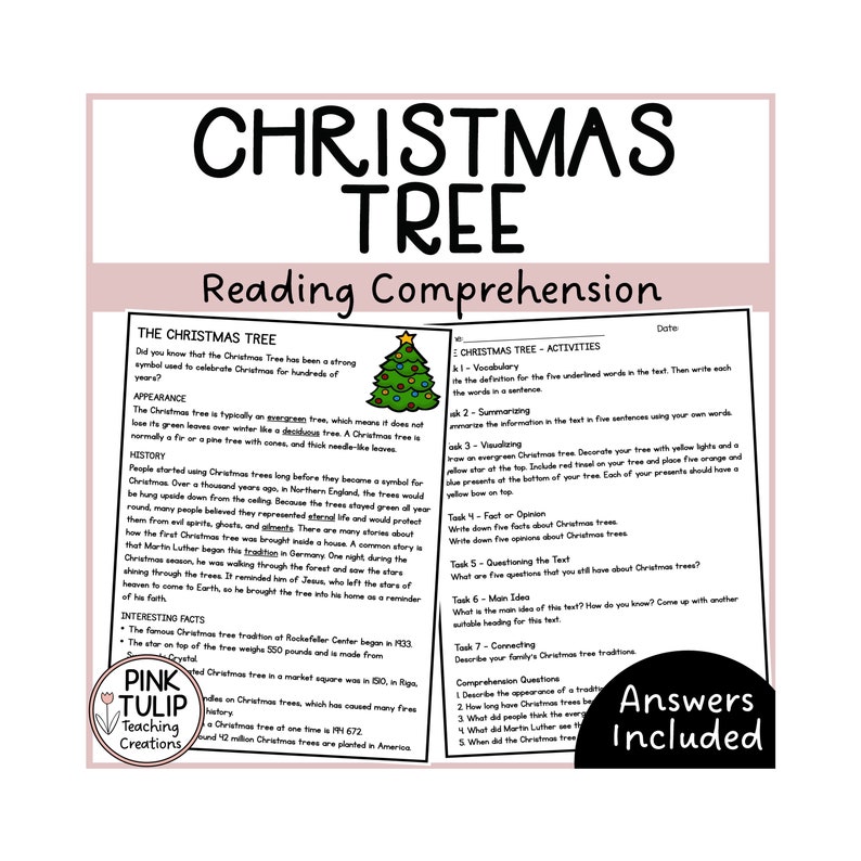 Christmas Tree Comprehension - Reading Strategy Worksheet - Etsy
