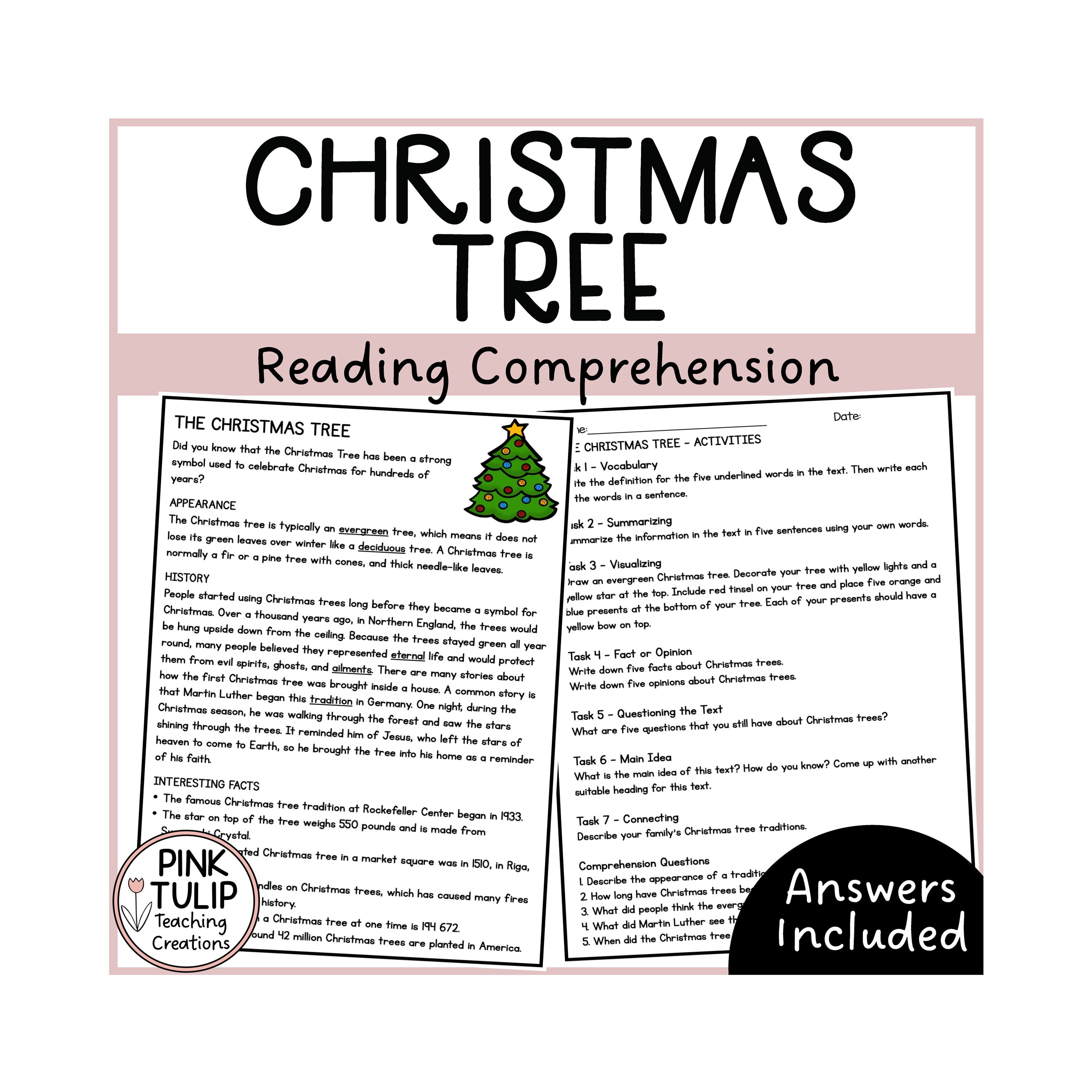 Christmas Tree Comprehension - Reading Strategy Worksheet - Etsy