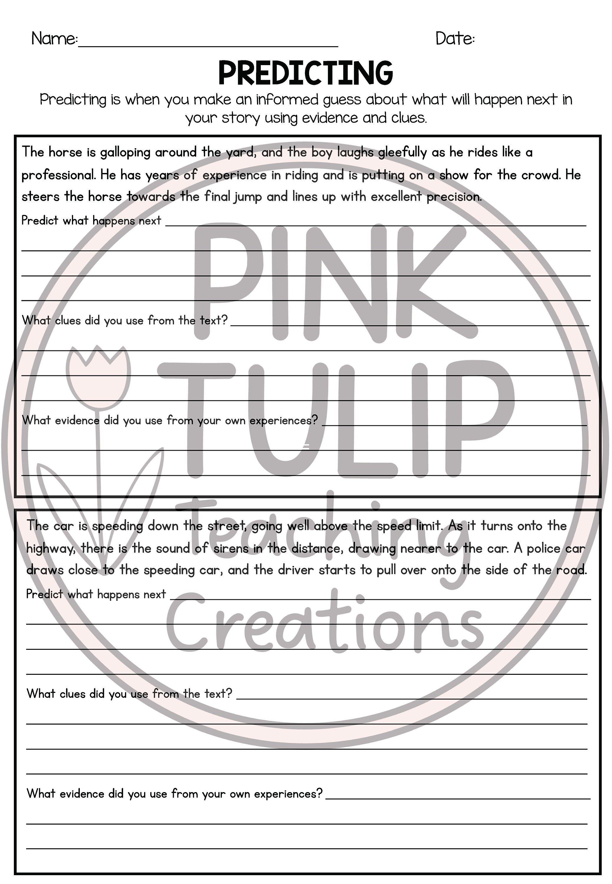 Predicting Worksheets - 12 Reading Passages - Etsy