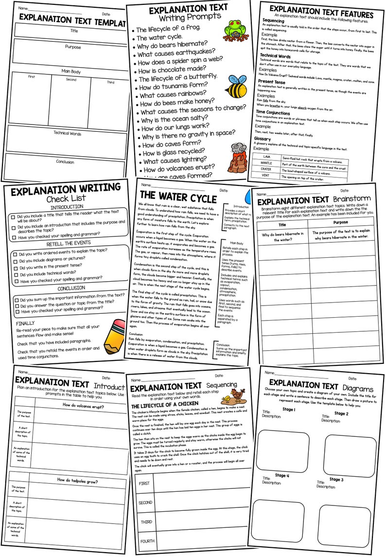 Explanation Text Writing Worksheet Pack - No Prep Lesson Ideas - Etsy