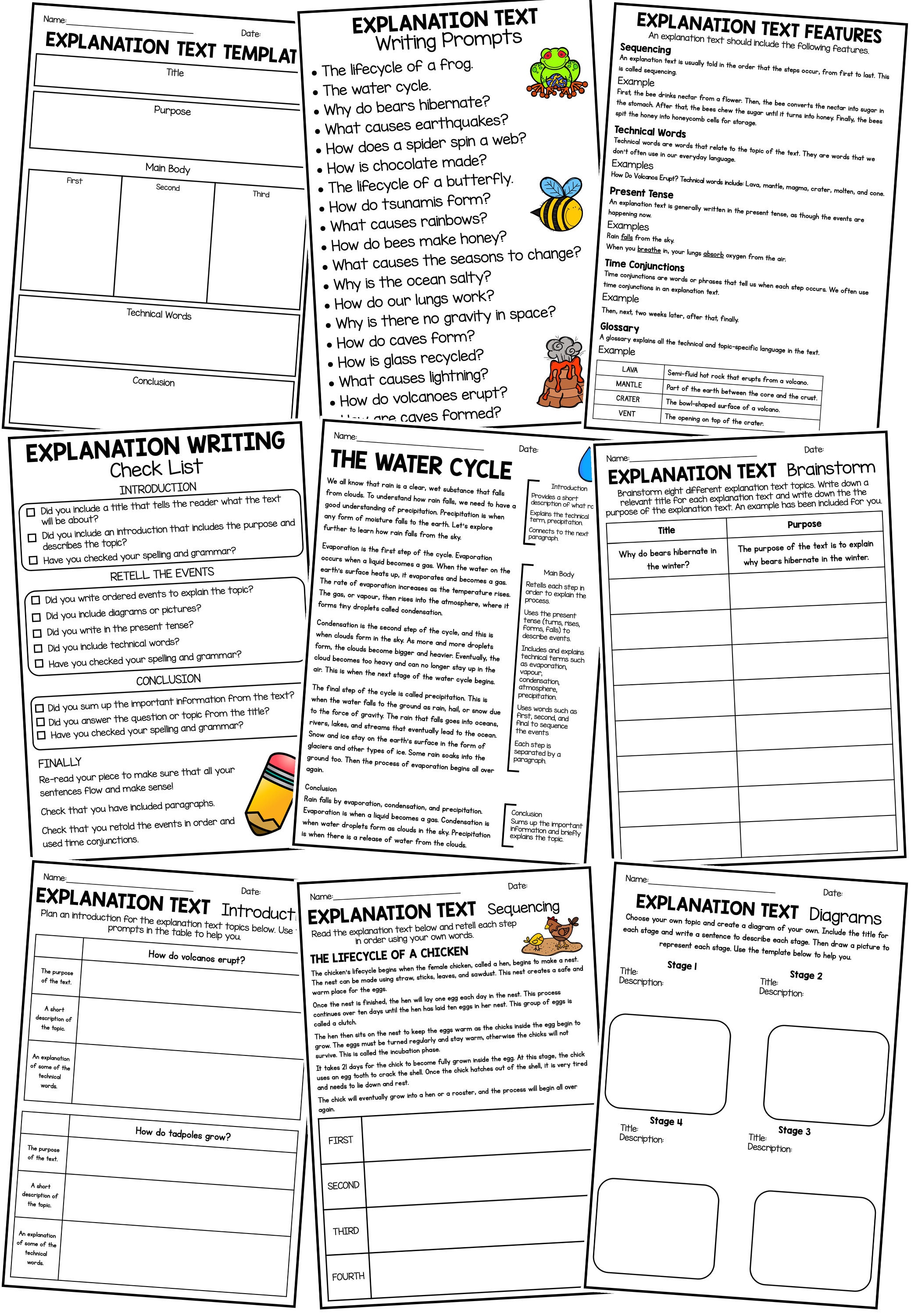 Explanation Text Writing Worksheet Pack - No Prep Lesson Ideas - Etsy