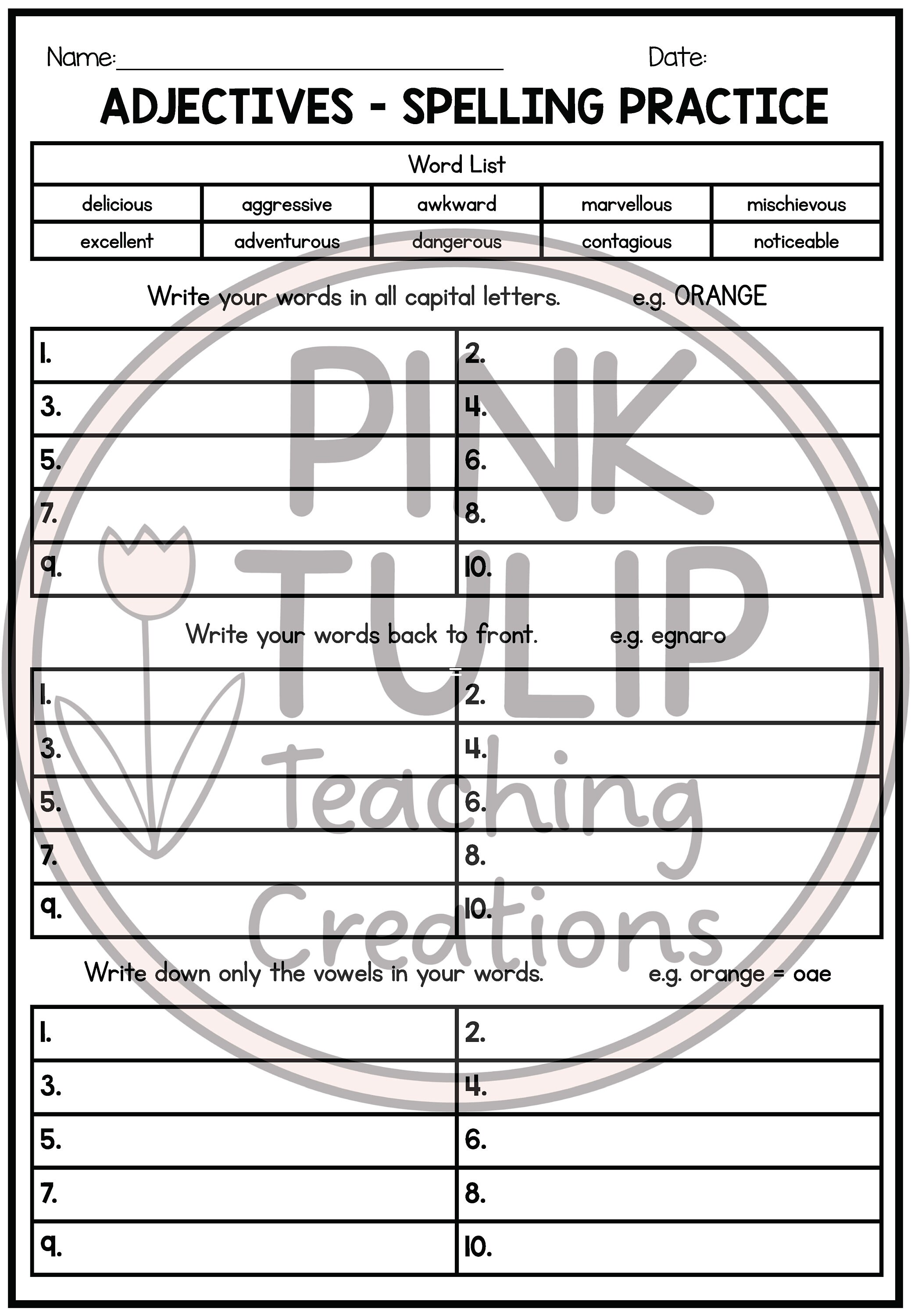 Adjectives Mini Unit - Structured Worksheet Pack - Etsy