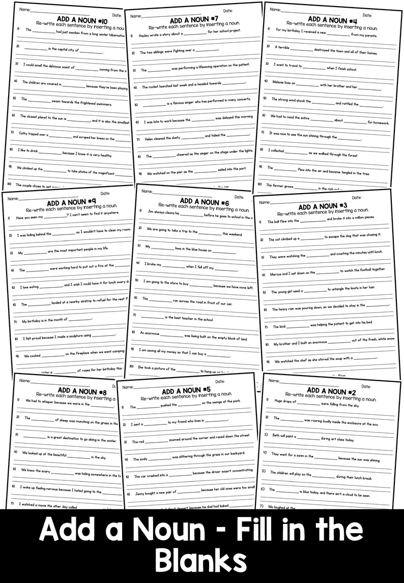 Fill in the Blanks Part of Speech and Grammar - Worksheet Bundle - Etsy ...