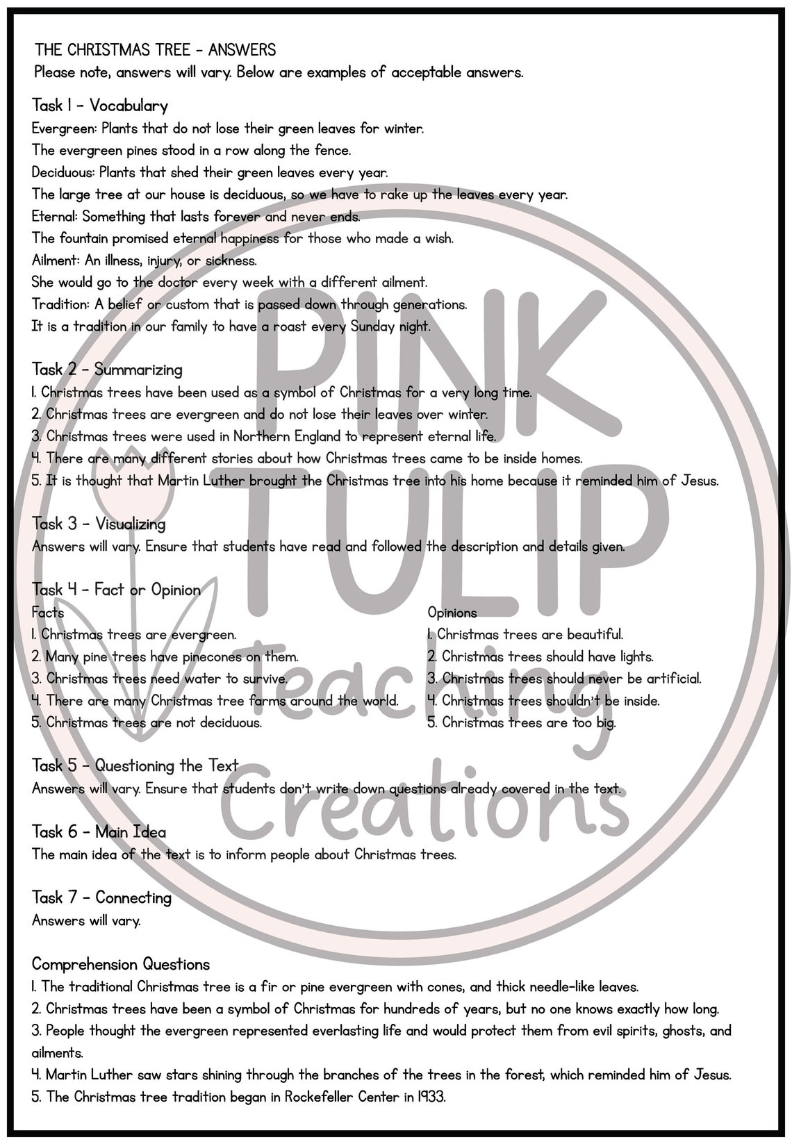 Christmas Tree Comprehension - Reading Strategy Worksheet - Etsy