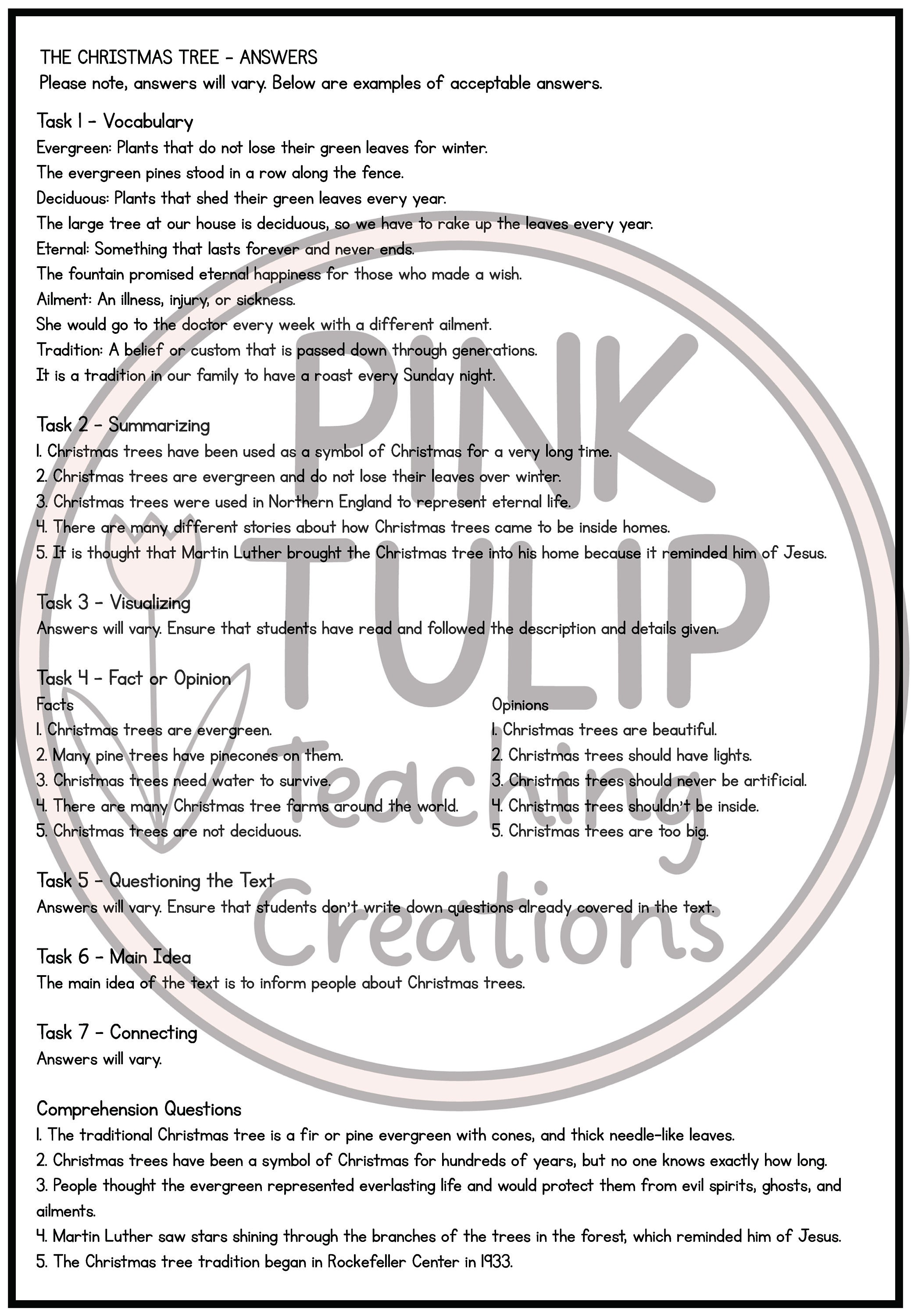 Christmas Tree Comprehension - Reading Strategy Worksheet - Etsy