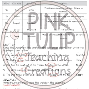 Prefixes and Suffixes - Grammar Worksheets With Answers - Etsy