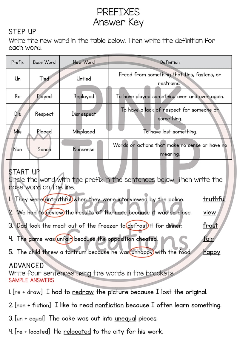 Prefixes and Suffixes - Grammar Worksheets With Answers - Etsy