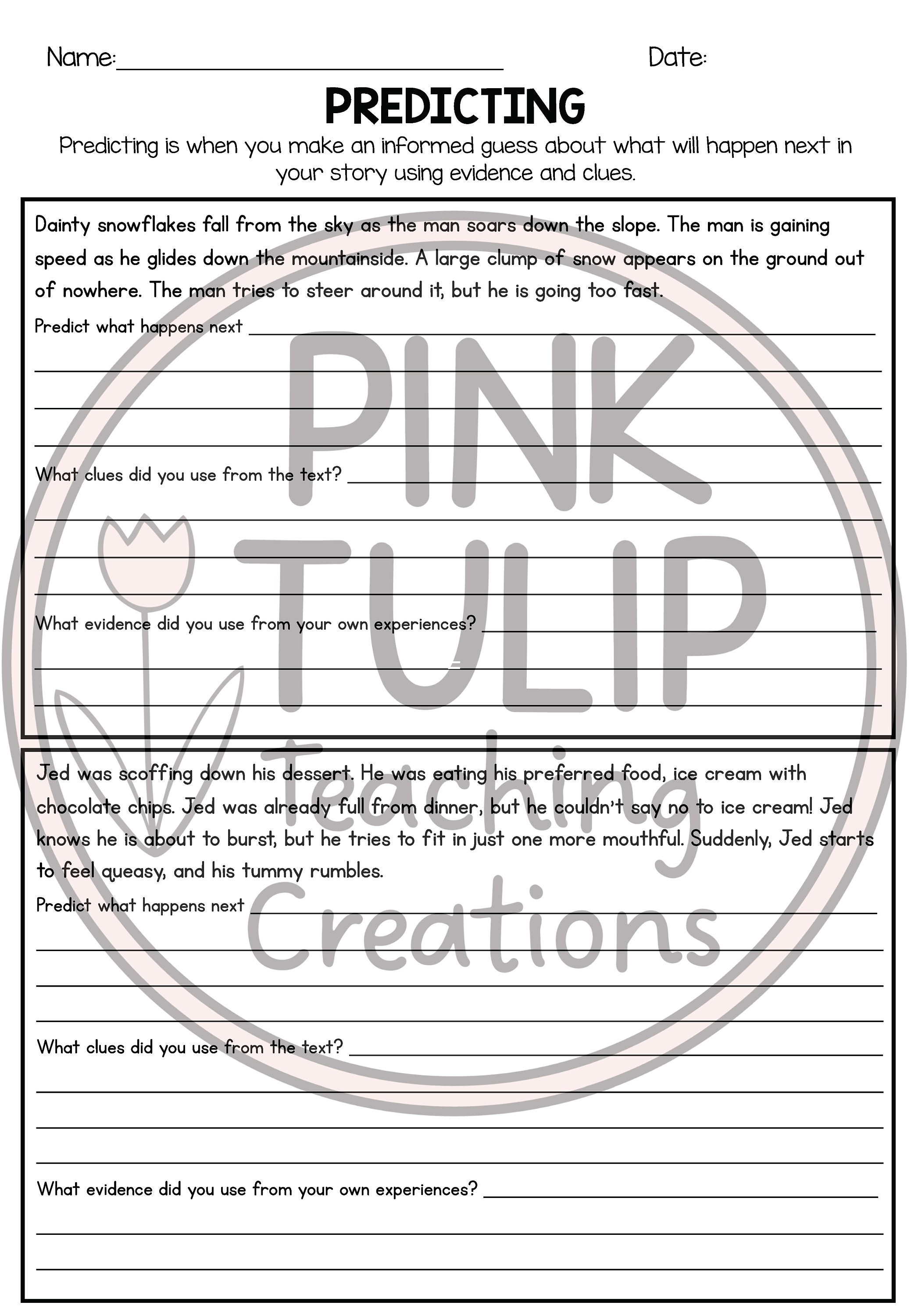 Predicting Worksheets - 12 Reading Passages - Etsy